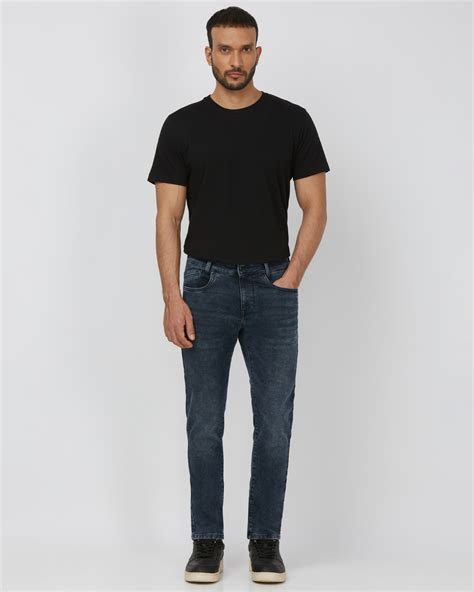 Buy Blue Black Skinny Fit Denim Deluxe Stretch Jeans Online At Muftijeans