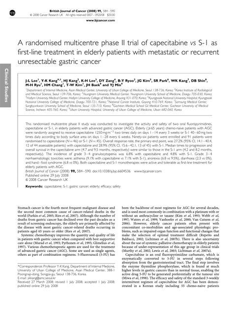 Pdf A Randomised Multicentre Phase Ii Trial Of Capecitabine Vs S I As First Line Treatment In