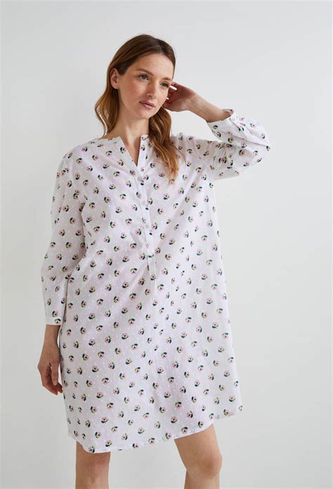 Chemise De Nuit Imprimée En Coton Plumetis Bio Certifié Gots Blanc