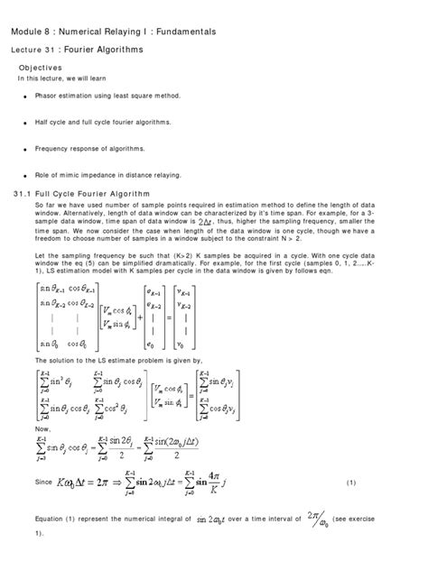 module 8 numerical relaying i fundamentals fourier algorithms pdf