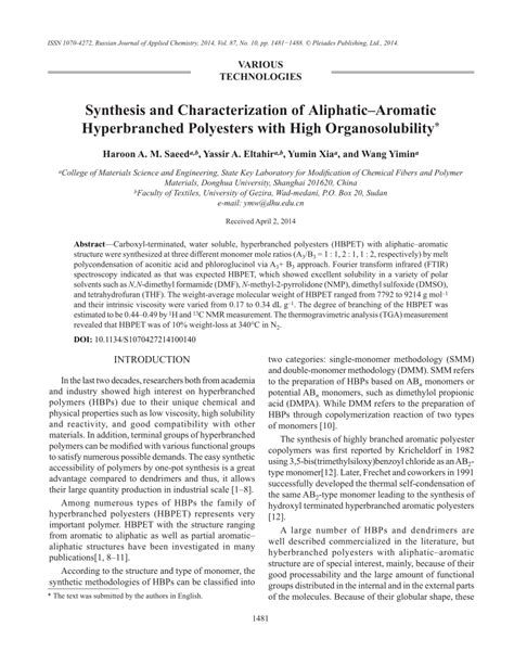 Pdf Synthesis And Characterization Of Aliphatic Aromatic