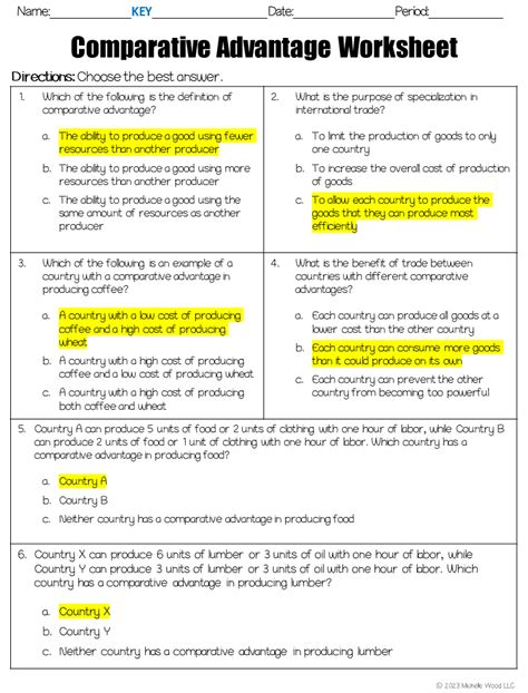 Comparative Advantage Practice Worksheet Print And Digital Michelle