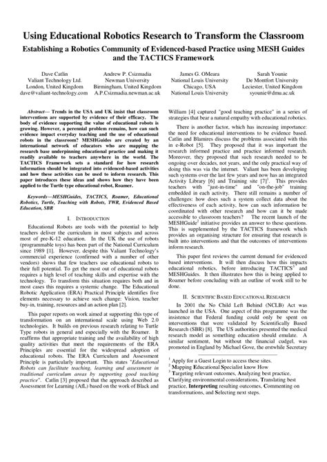 Pdf Using Educational Robotics Research To Transform The Classroom