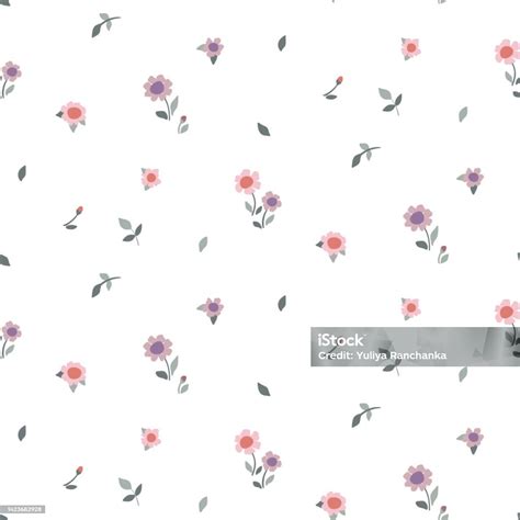 シームレスなパターン白い背景に小さなまばらな花を持つかわいい花柄ベクトル イラストレーションのベクターアート素材や画像を多数ご用意