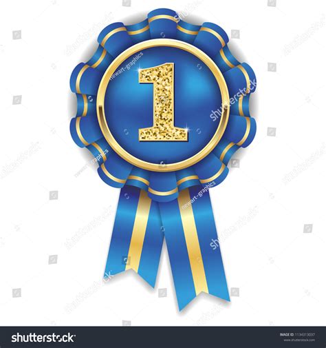 Gold 1st Place Rosette Badge Blue Stock Vector Royalty Free 1134313037
