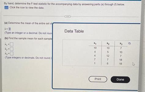 Solved By Hand Determine The F Test Statistic For The Chegg