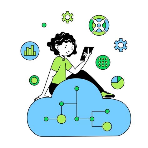 Premium Vector Woman Monitoring Data In Cloud