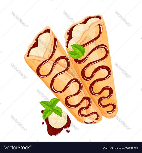 Crepes With Bananas And Chocolate Pancakes Vector Image