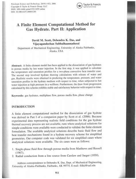 PDF A Finite Element Computational Method For Gas Hydrate Part II