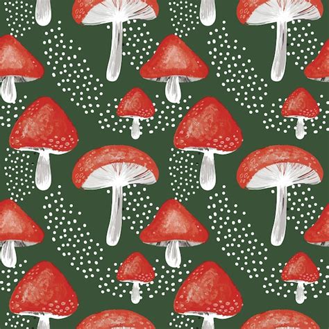 Premium Vector Hand Drawn Mushroom Seamless Pattern Background Plant