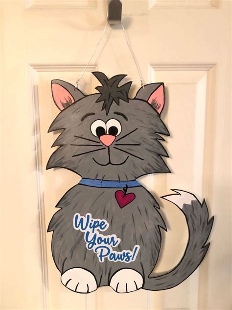 Wooden Cat Door Hanger Trong 2024