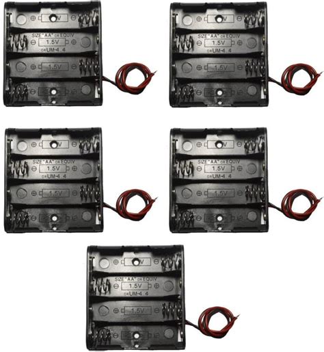 Epictac 18650 Battery Holder Black 4xaa Battery Holder With Black Red Wire Leads For Arduino