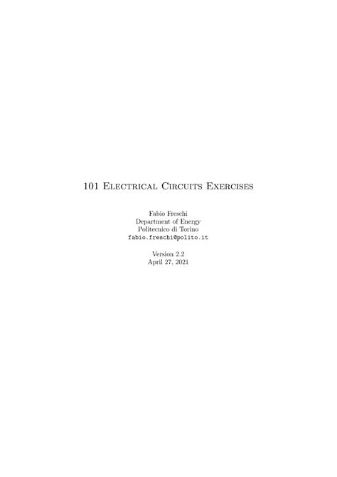 101 Electrical Circuits Exercises 101 Electrical Circuits Exercises