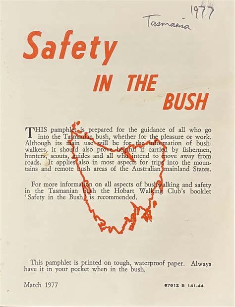 Tasmanian Bush Safety 1977 And Now Adelaide Bushwalkers