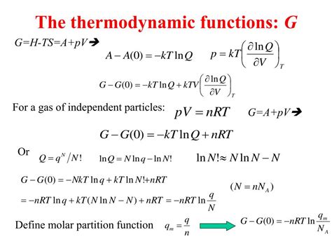 ppt fundamental relations the thermodynamic functions the molecular partition function