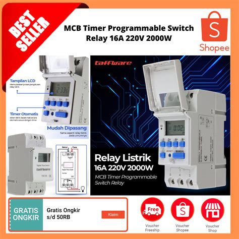 Jual MCB Timer Programmable Switch Relay 16A 220V 2000W Saklar