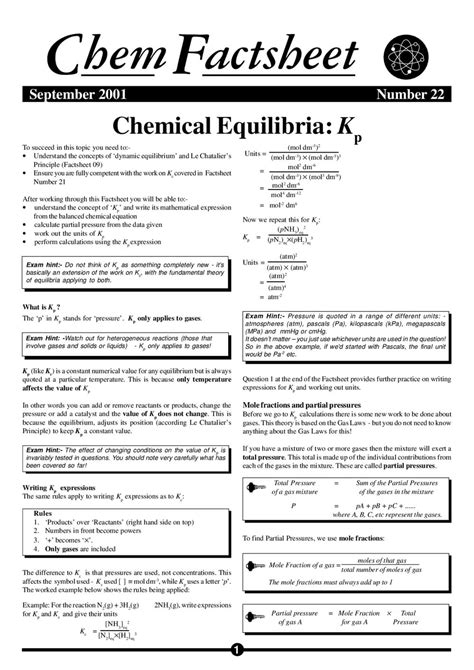 Chemical Equilibria Kp Curriculum Press