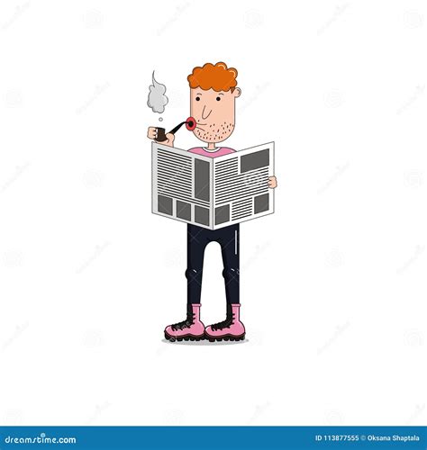 Man Is Smoking A Pipe And Reading A Newspaper Stock Vector