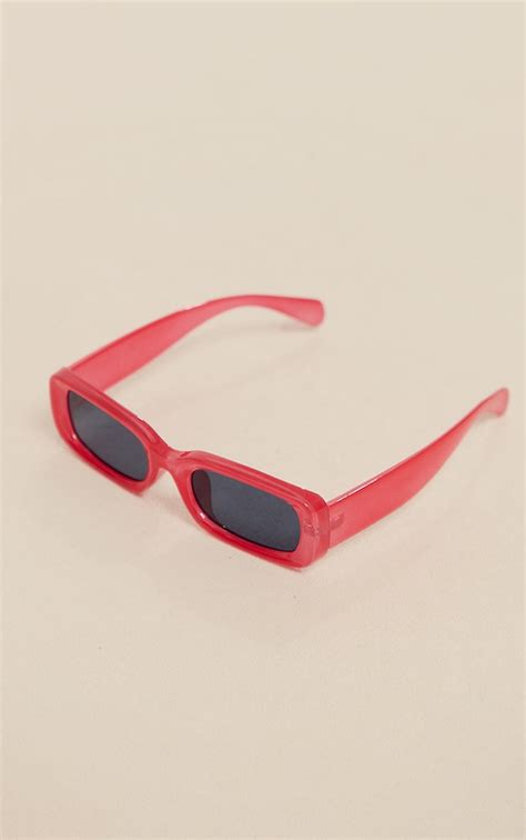 Pink Rectangular Slim Frame Sunglasses Accessories