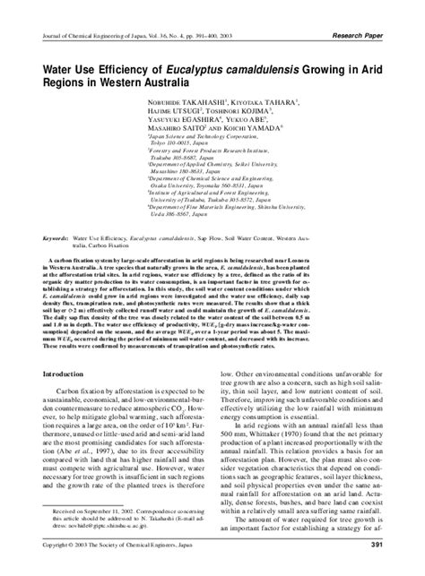 Pdf Water Use Efficiency Of Eucalyptus Camaldulensis Growing In Arid Regions In Western Australia