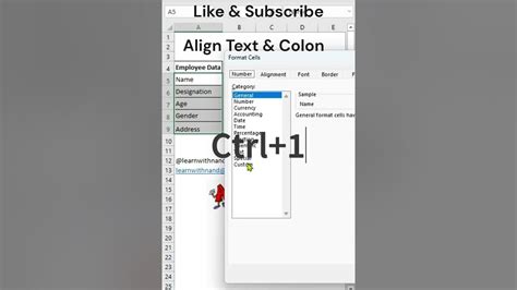 excel align text and colon excel shorts youtubeshorts trending viral