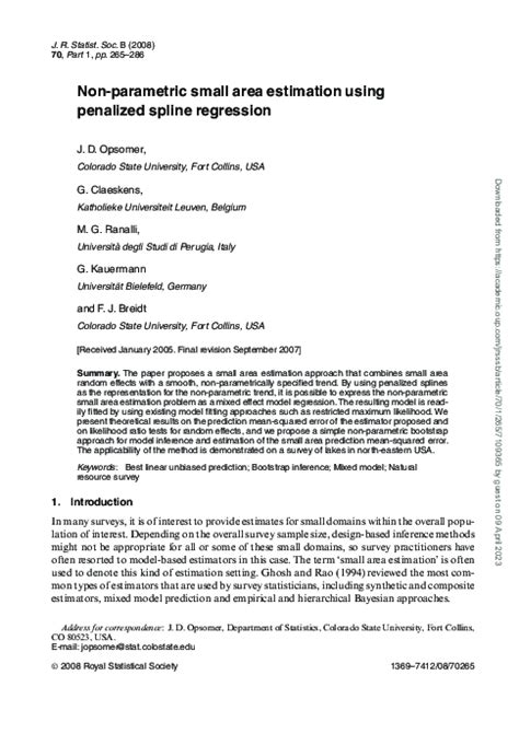 Pdf Non Parametric Small Area Estimation Using Penalized Spline