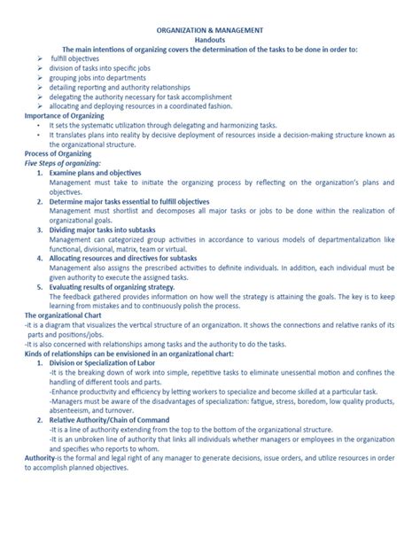 Organization Handouts Pdf Organizational Structure Business Economics