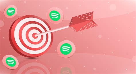 3d 주위에 Spotify 로고 아이콘이 있는 상위 10개 화살표가 있는 빨간색 대상 프리미엄 사진