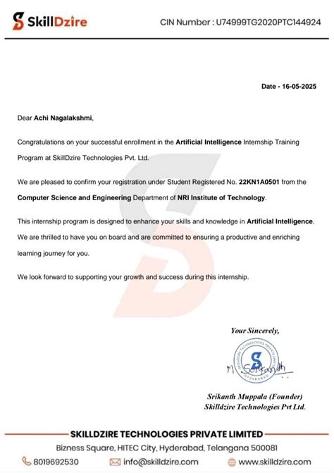 Ai Internship Skilldzire Learning Computerscience Achi Nagalakshmi