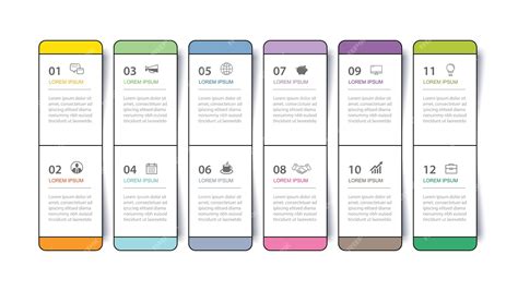 12 데이터 인포 그래픽 탭 얇은 라인 인덱스 템플릿 벡터 추상 사각형 인포 그래픽 배경 프리미엄 벡터