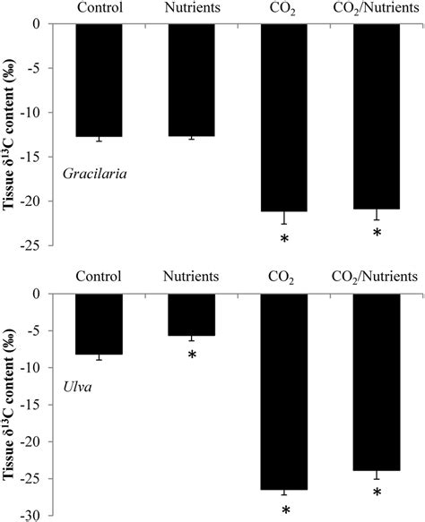 Macroalgal Tissue δ13c δ13c Content Of Gracilaria And Ulva Exposed To