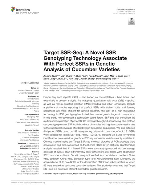 Pdf Target Ssr Seq A Novel Ssr Genotyping Technology Associate With