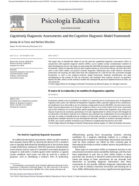 Pdf Cognitively Diagnostic Assessments And The Cognitive Diagnosis Model Framework