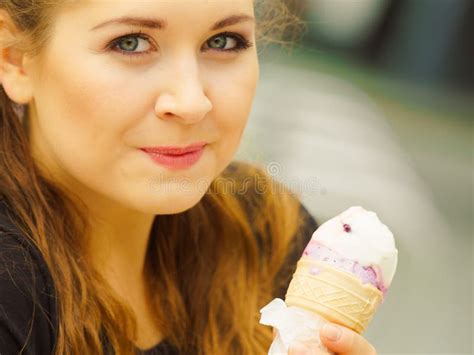 Young Woman Eating Ice Cream Stock Image Image Of Young Woman 164351747