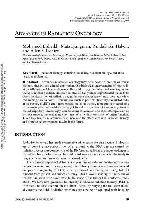 Pdf Advances In Radiation Oncology