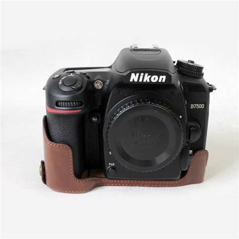 니콘 D7500 하프 바디 세트 셸에 대 한 인조 가죽 케이스 카메라 가방 커버 배터리 오프닝 티몬
