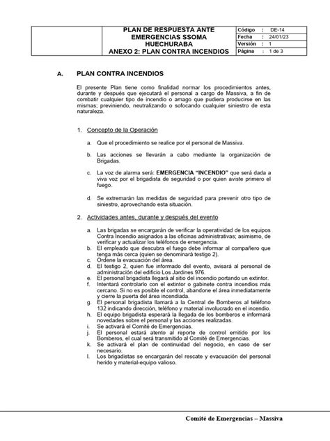 Plan De Emergencia Contra Incendios Pdf Peligros