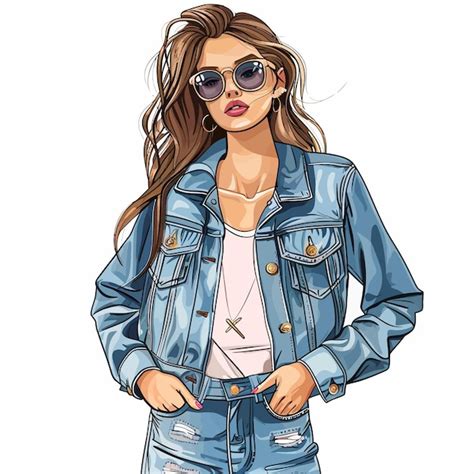 Premium Vector A Drawing Of A Woman Wearing A Denim Jacket With A Shirt That Says Quot Shes