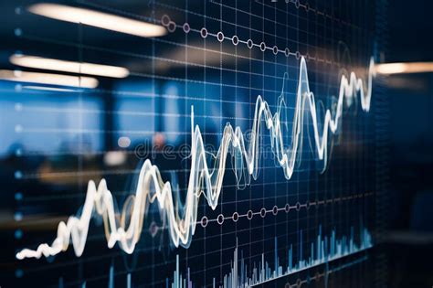 Dynamic Line Graphs On Digital Screen In Professional Setting With Ambient Lighting Stock