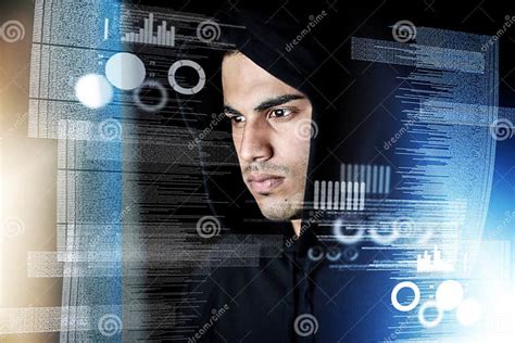 Data Analysis Digital Overlay And Man Hacker Or Programmer In Night Hacking Programming Or