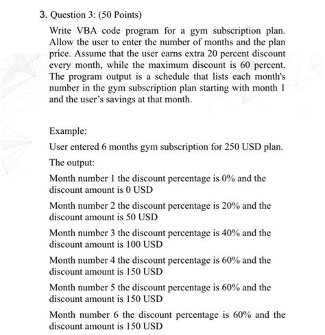 solved 3 question 3 50 points write vba code program for
