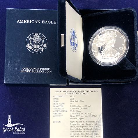 2001 W Proof American Silver Eagle With Box And Coa Great Lakes Coin