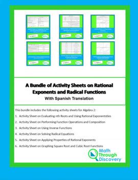 Alg Rational Exponents Radical Functions Activity Sheets Bundle