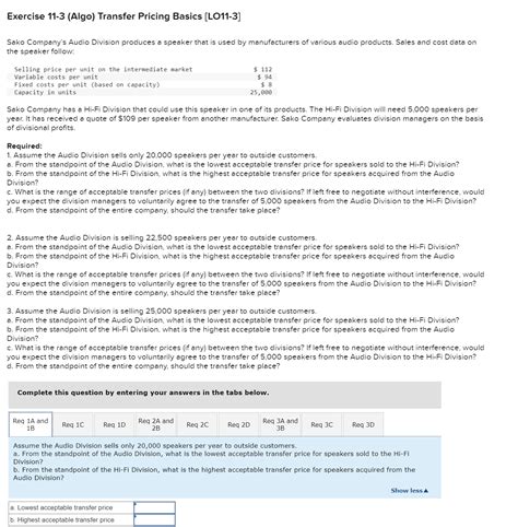 solved exercise 11 3 algo ﻿transfer pricing basics