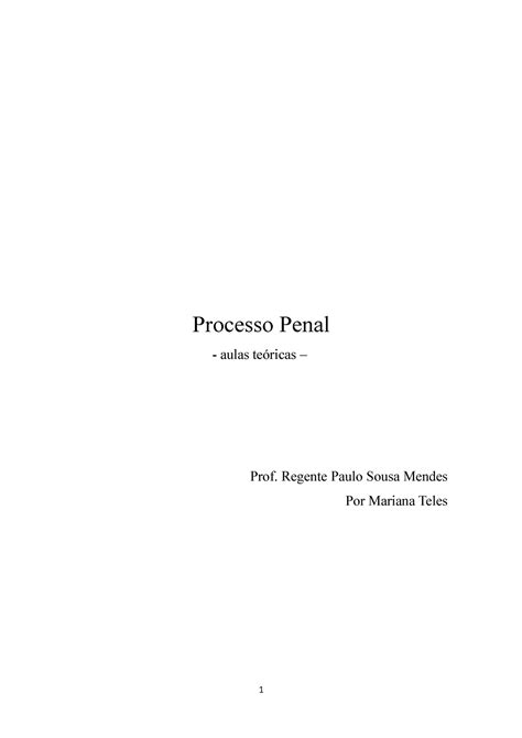 Processo Penal Aulas Teóricas Processo Penal Aulas Teóricas