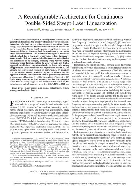 Pdf A Reconfigurable Architecture For Continuous Double Sided Swept Laser Linearization