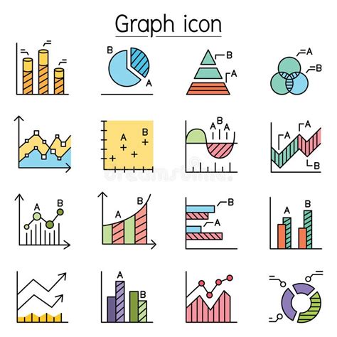 Graph Chart Diagram Data Infographic Icon Set Filled Outline Style