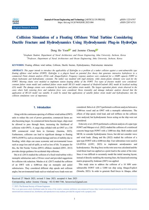Pdf Collision Simulation Of A Floating Offshore Wind Turbine Considering Ductile Fracture And