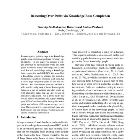 Reasoning Over Paths Via Knowledge Base Completion Acl Anthology