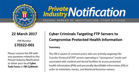 Fbi Alert Urges Companies To Secure Ftp Servers